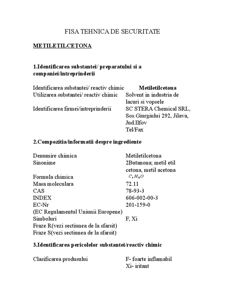 Fisa Tehnica de Securitate | PDF