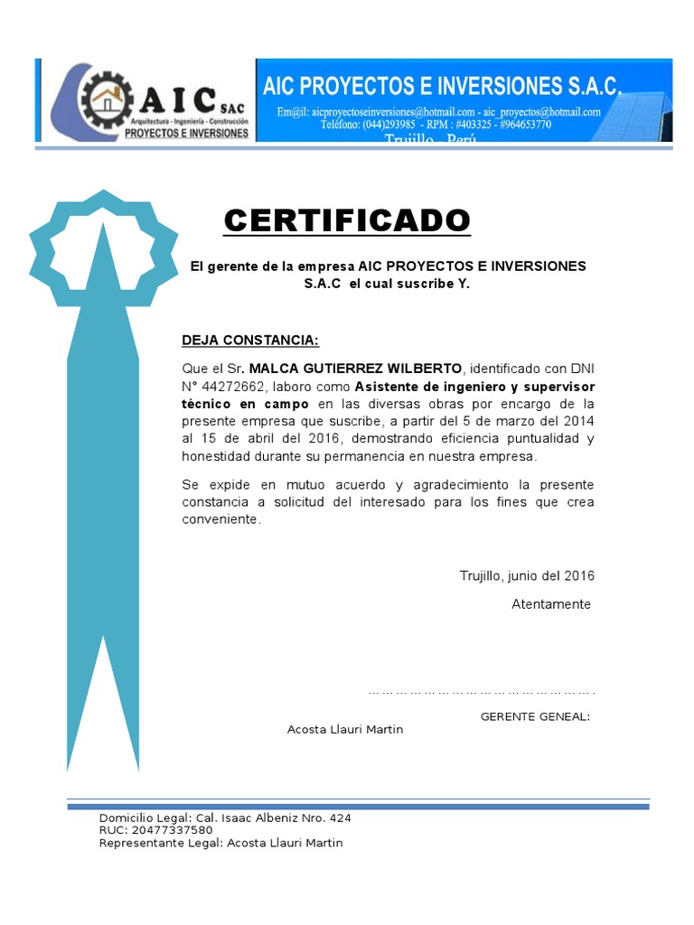 Certificado Aic | PDF