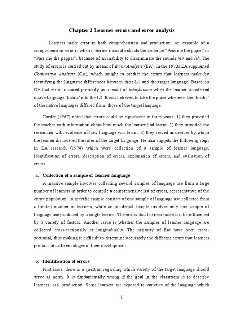 Summary Chapter 2 Learner Errors and Error Analysis | PDF | Second Language | Error