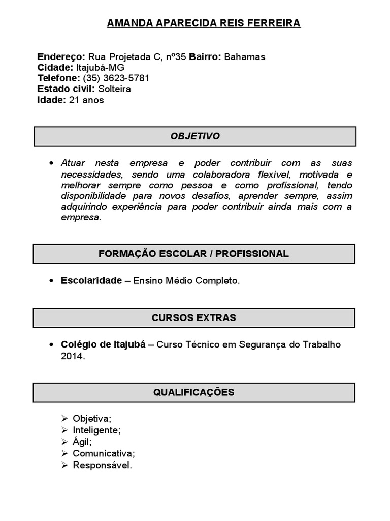 Curriculo Amanda | PDF