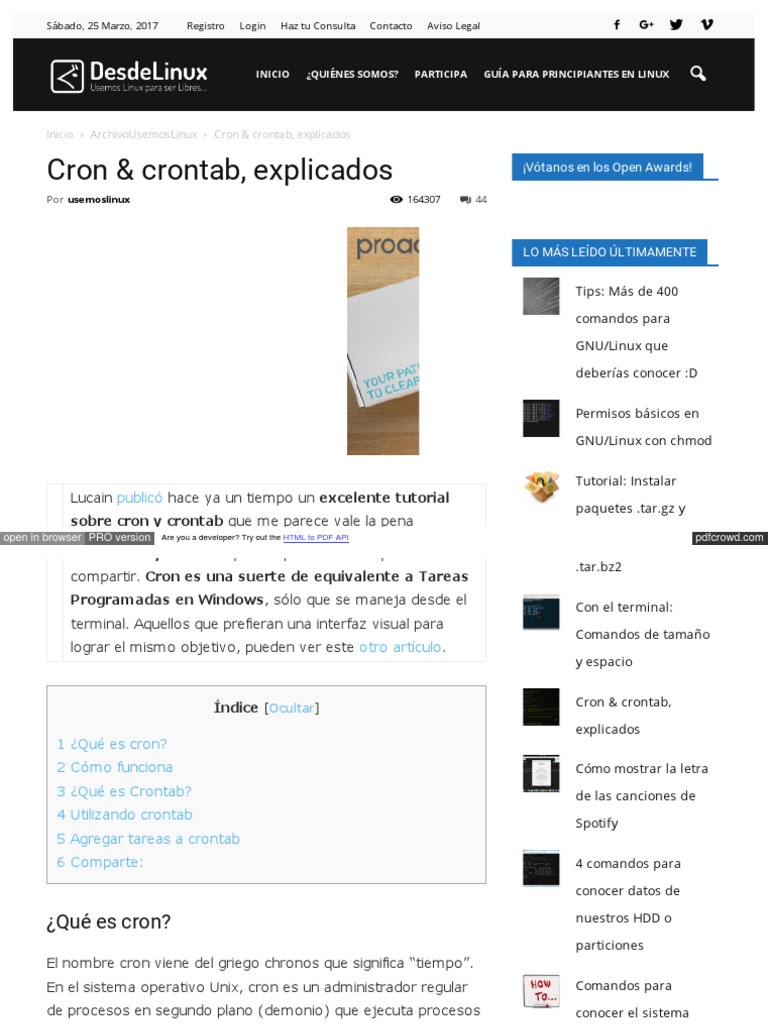 Cron Crontab Explicados | PDF | Tecnología de sistema operativo | Informática