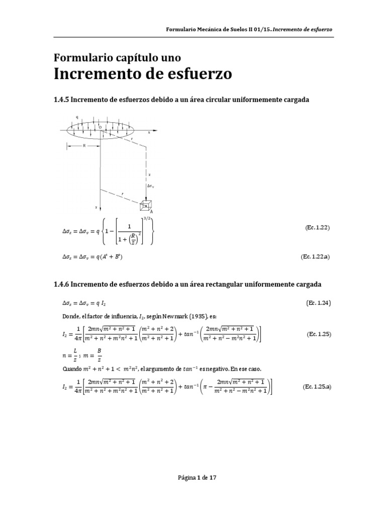 01 Formulario MecSuelosII 2015-01 Cap01 Incrementoesfuerzos | PDF | Mecánica de suelos | Agricultura