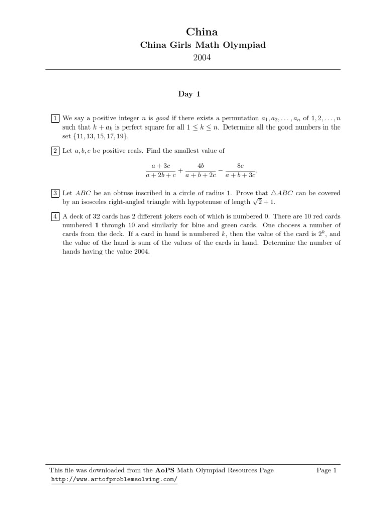 China China Girls Math Olympiad 2004 | PDF