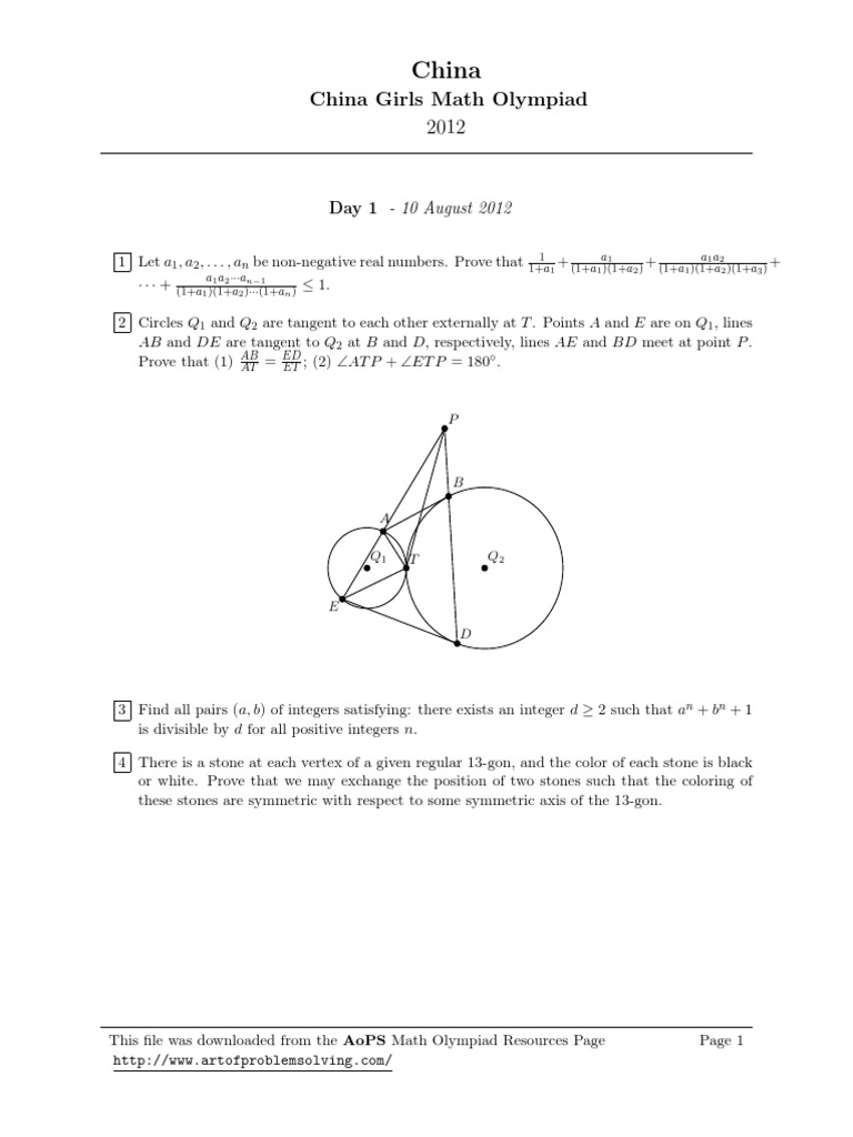 China China Girls Math Olympiad 2012 | Discrete Mathematics ...