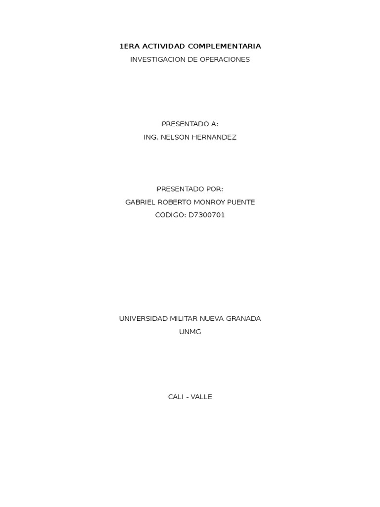 Taller 1 Investigacion de Operaciones Gabriel Monroy | PDF