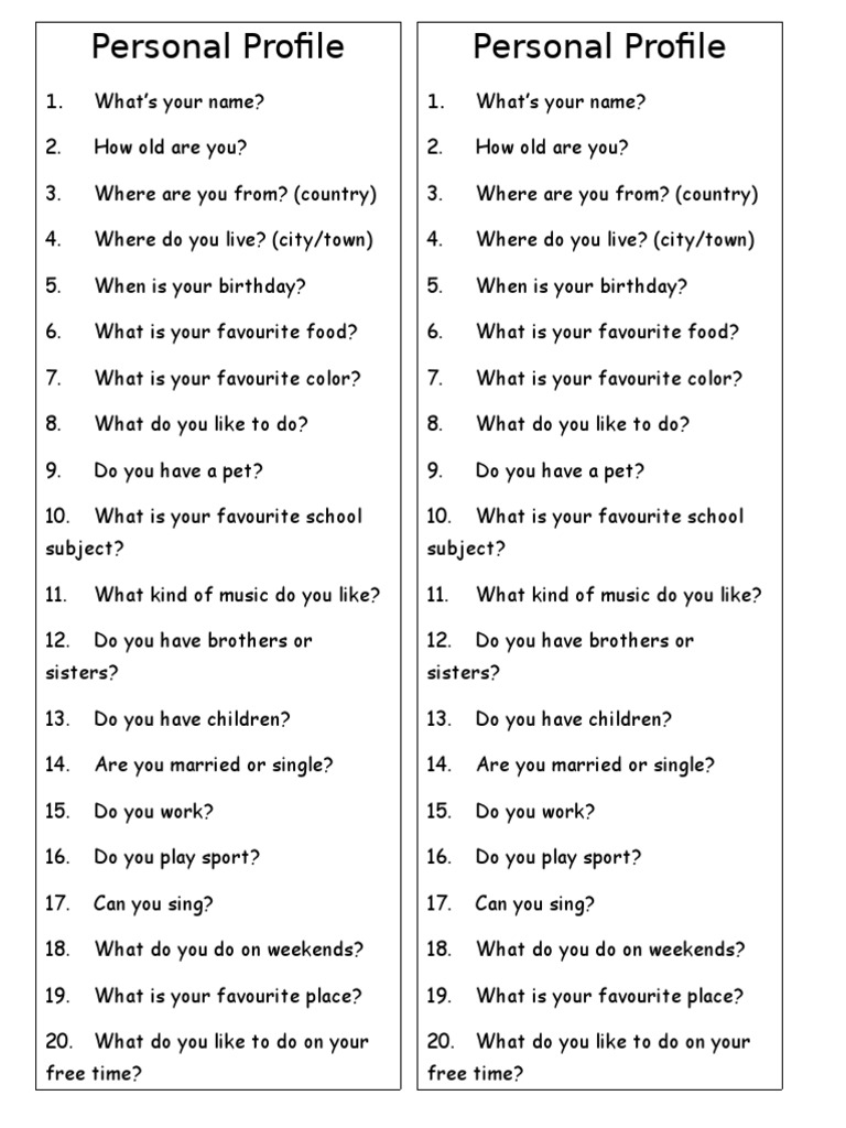 Profile Personal Questions | PDF