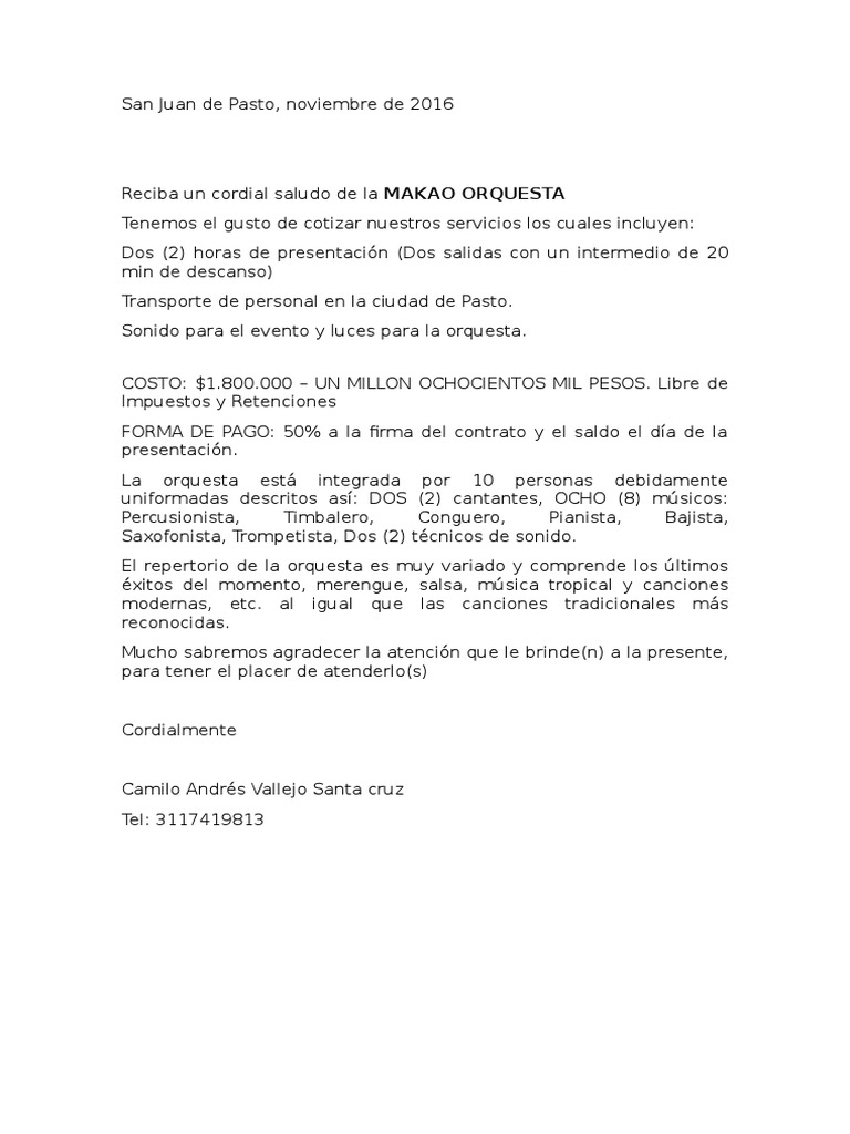 Cotizacion Orquesta | PDF