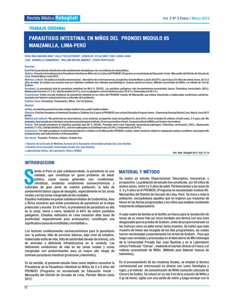 Parasitosis Intestinal en Niños Peru | PDF | Lima | Perú