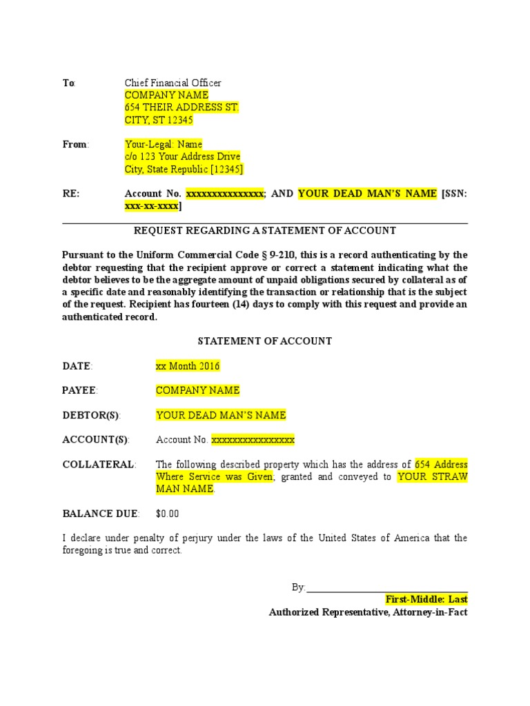 Statement of Account Request Template | PDF | Uniform Commercial Code ...