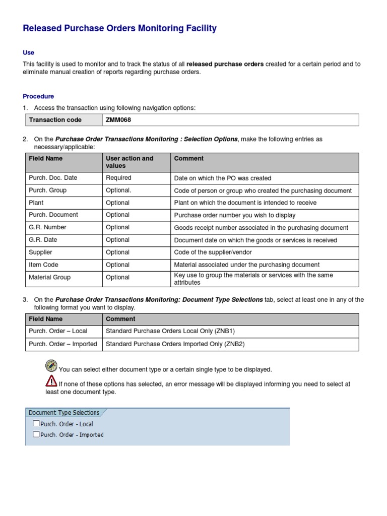 Purchase Requisition - Released Purchase Orders Monitoring Facility ...
