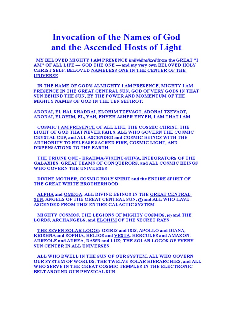 Invocation of The Names of God | PDF | Ascended Master | Angel
