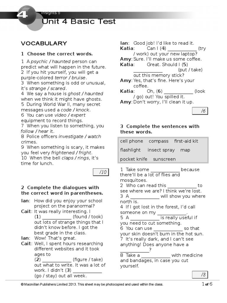 Insights 5 U4 Test Basic | PDF
