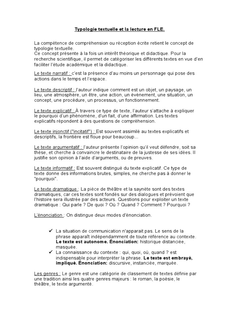 Typologie Textuelle Et La Lecture en FLE | PDF | Lecture (Processus ...