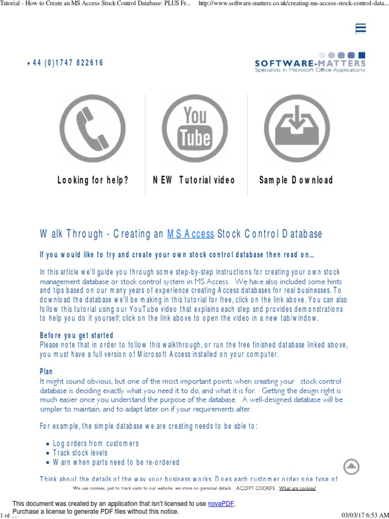 Tutorial - How To Create An MS Access Stock Control Database - PLUS | PDF | Microsoft Access ...