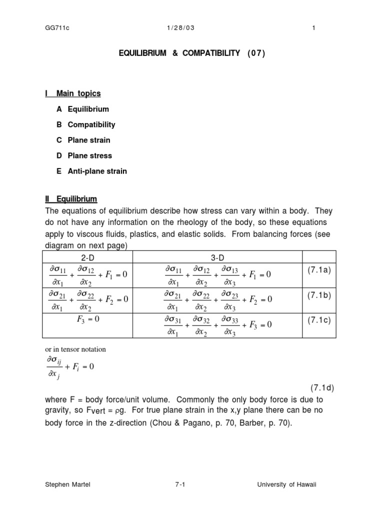 Derivation of the Equations of Equilibrium, Compatibility Conditions ...