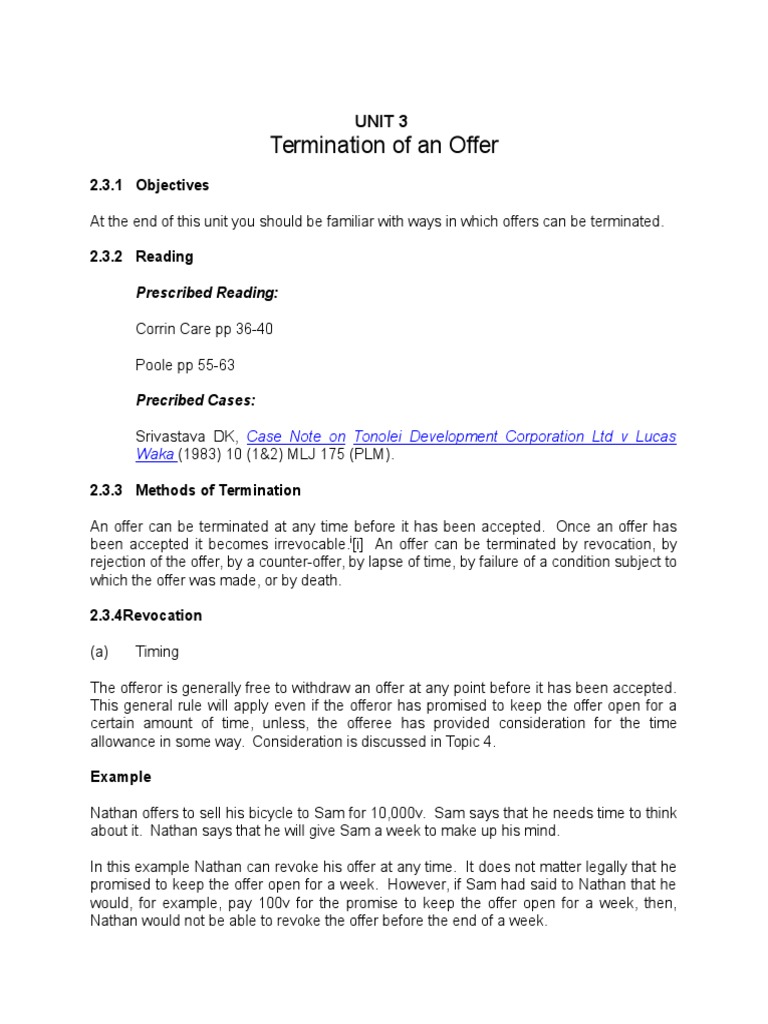 Termination of Offers in Contract Law | PDF | Offer And Acceptance ...