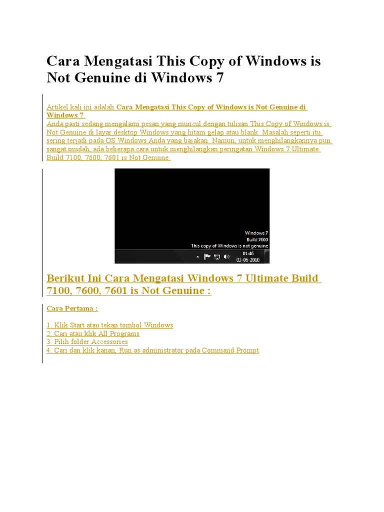 Cara Atasi Windows 7 Not Genuine | PDF