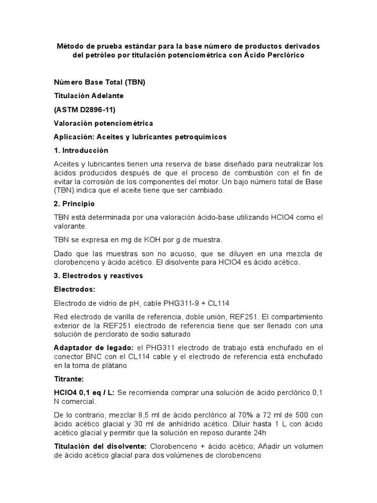 Método ASTM D2896 para TBN en aceites | PDF | Valoración | Química