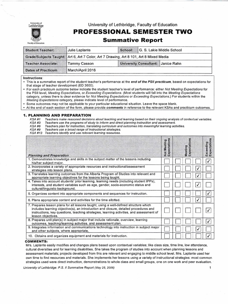 psii final evaluation | Educational Assessment | Teachers