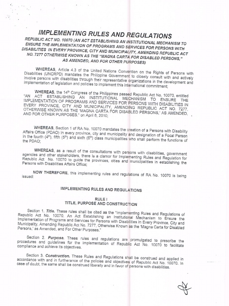 IRR of RA 10070 (PWD) PDF | PDF