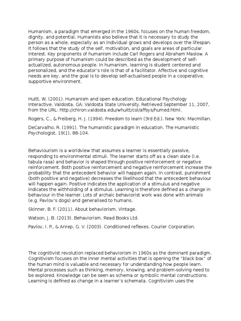 Humanism | PDF | Constructivism (Philosophy Of Education) | Behaviorism