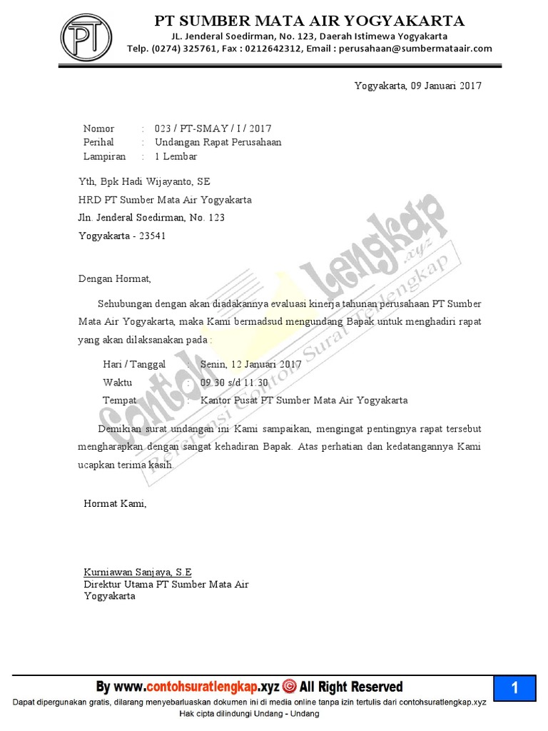 Contoh Surat Undangan Rapat Perusahaan | PDF