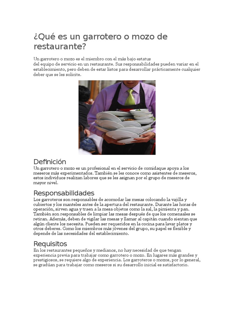 Qué Es Un Garrotero o Mozo de Restaurante[1] | Camareros | Restaurante ...