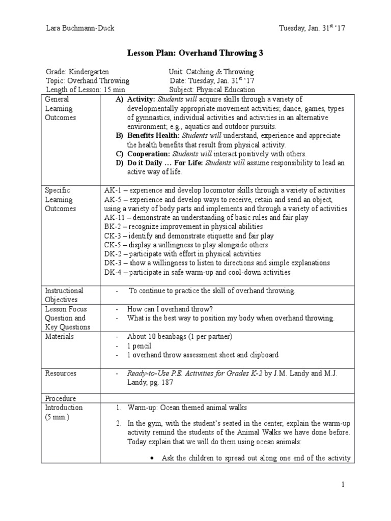 Pe - Overhand Throw 3 | PDF | Physical Education | Educational Assessment