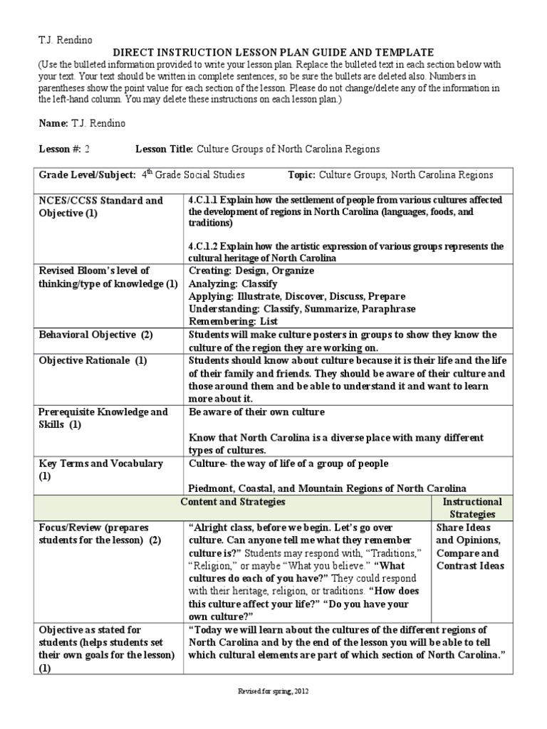 Social Studies Lesson Plan: NC Cultures | PDF | Lesson Plan ...