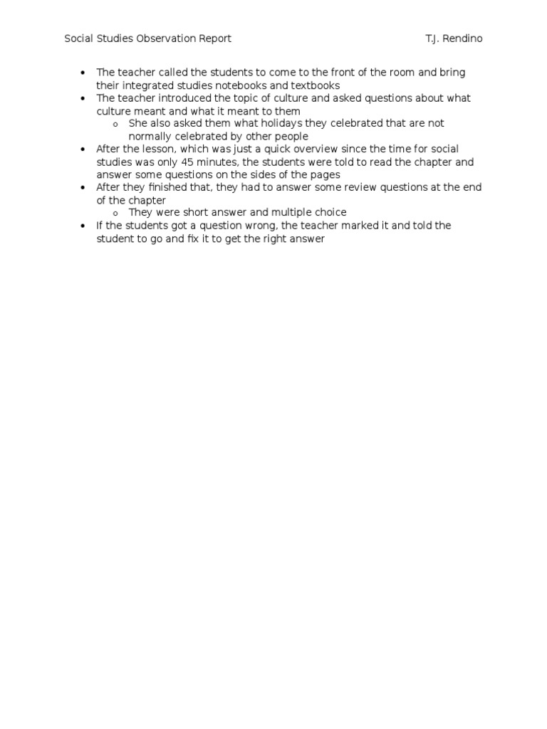 Social Studies Observation Report | PDF