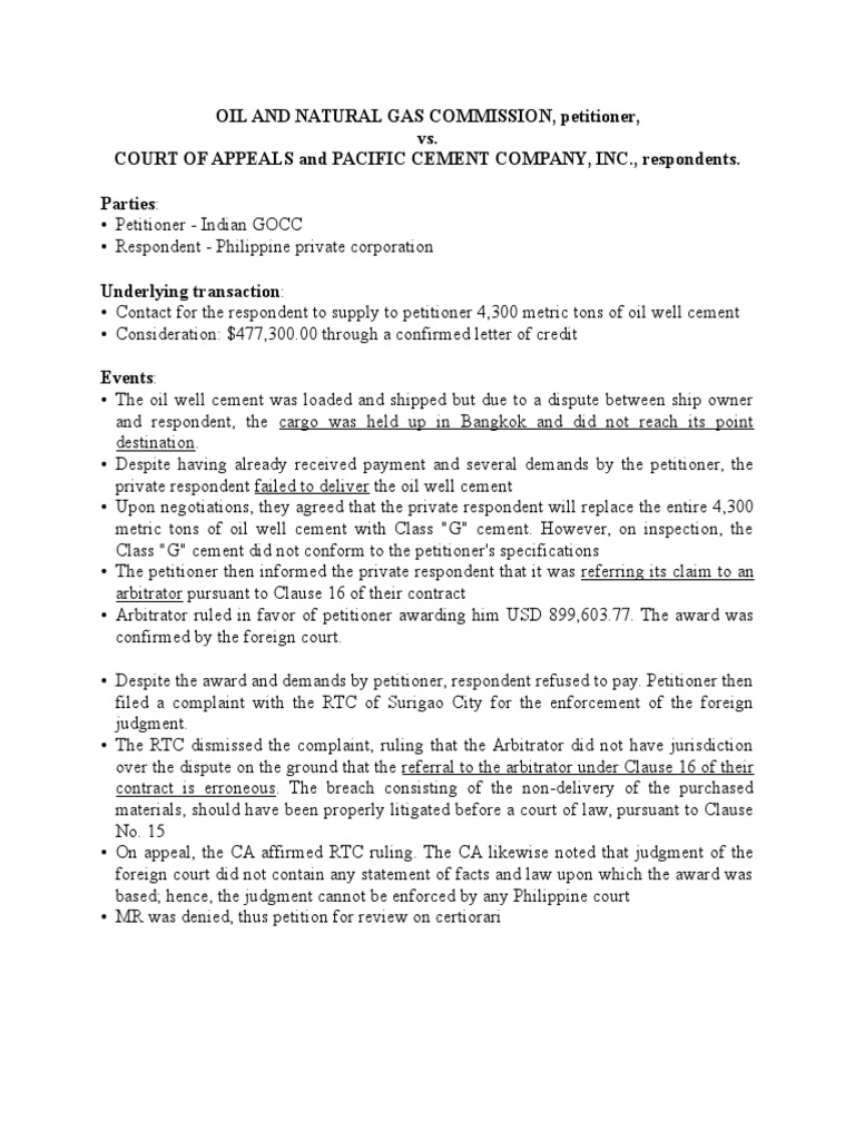 Oil and Natural Gas Commission vs. CA | PDF | Judgment (Law) | Arbitration