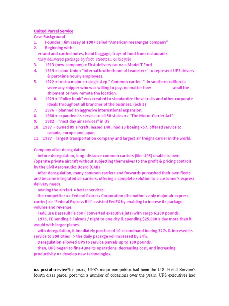 United Parcel Service Summary | PDF | United Parcel Service | Fed Ex