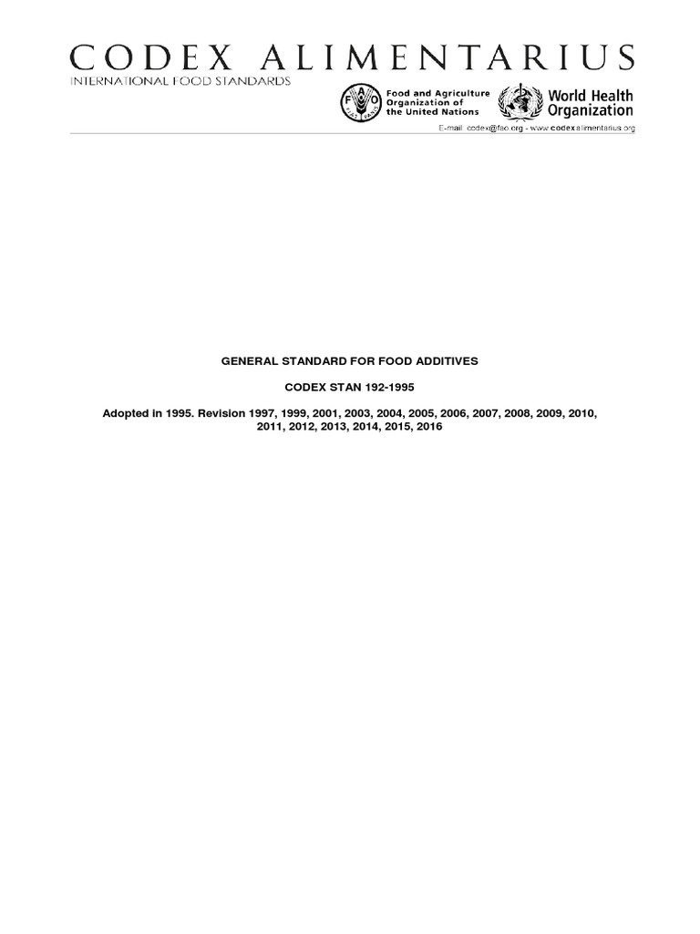 CODEX STAN 192-1995. General Standard for Food Additives | Tofu | Foods