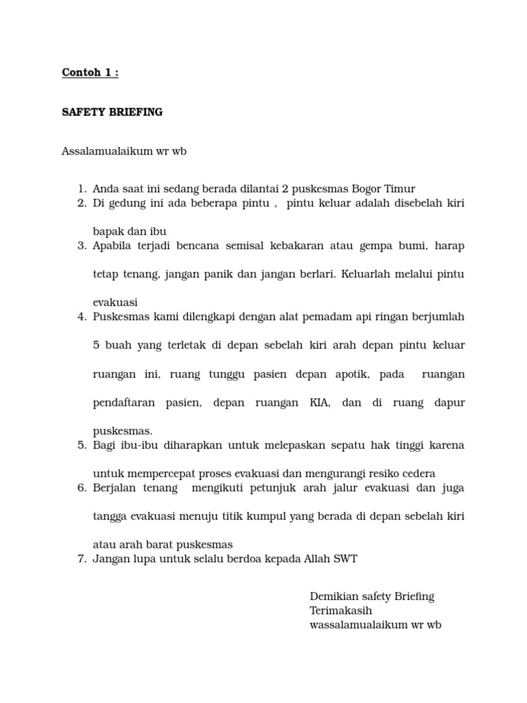 Panduan Safety Briefing Puskesmas | PDF