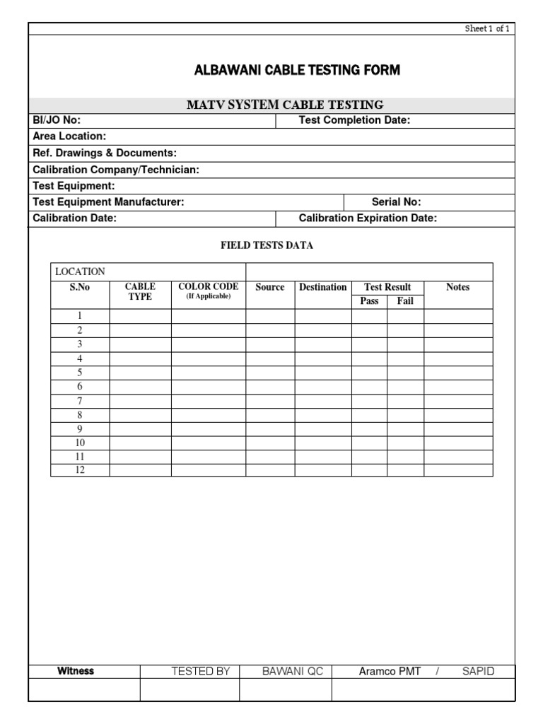 Cable Testing Form | PDF | Telecommunications | Computing