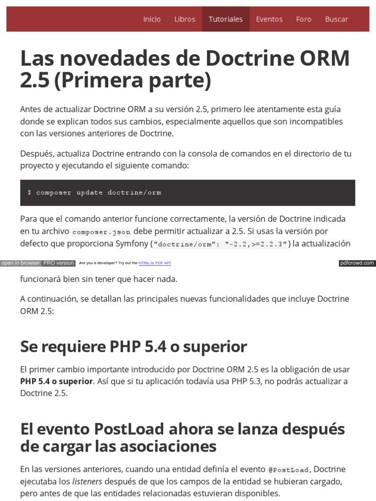 Tutorial Las Novedades de Doctrine Orm 25 Prime | PDF | HTML | Php