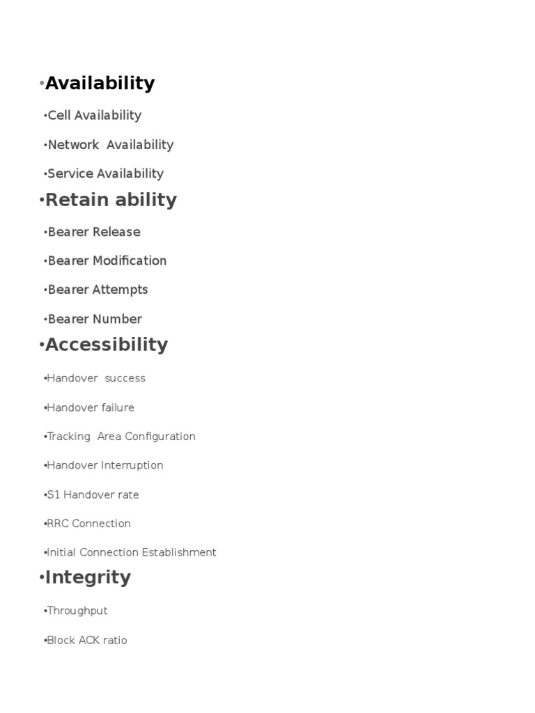 Key Performance Indicators for LTE Network Accessibility, Retainability ...