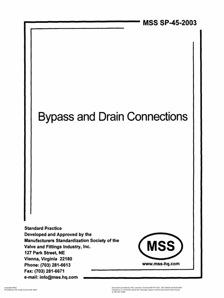MSS SP45 Bypass and Drain Connections | PDF | Pipe (Fluid Conveyance ...