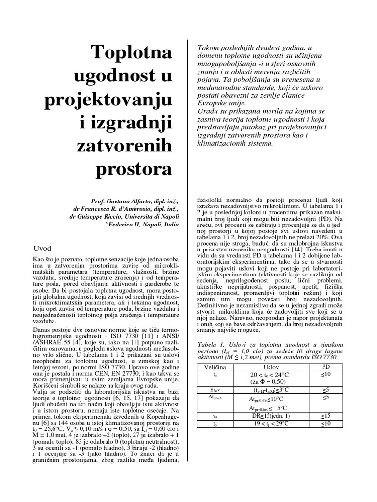 7 05 Toplotna Ugodnost U Projektovanju I Izgradnji Zatvorenih Objekata | PDF