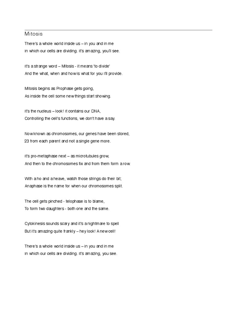 Mitosis Poem | Mitosis | Molecular Biology
