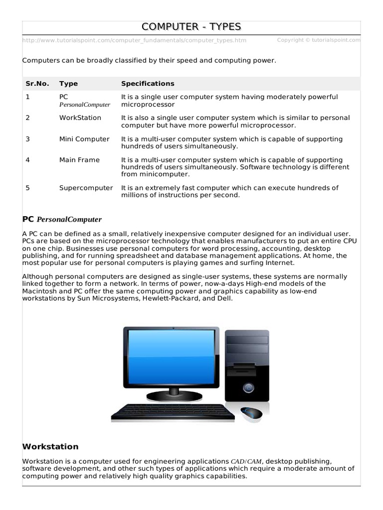 Computer Types | PDF | Workstation | Personal Computers