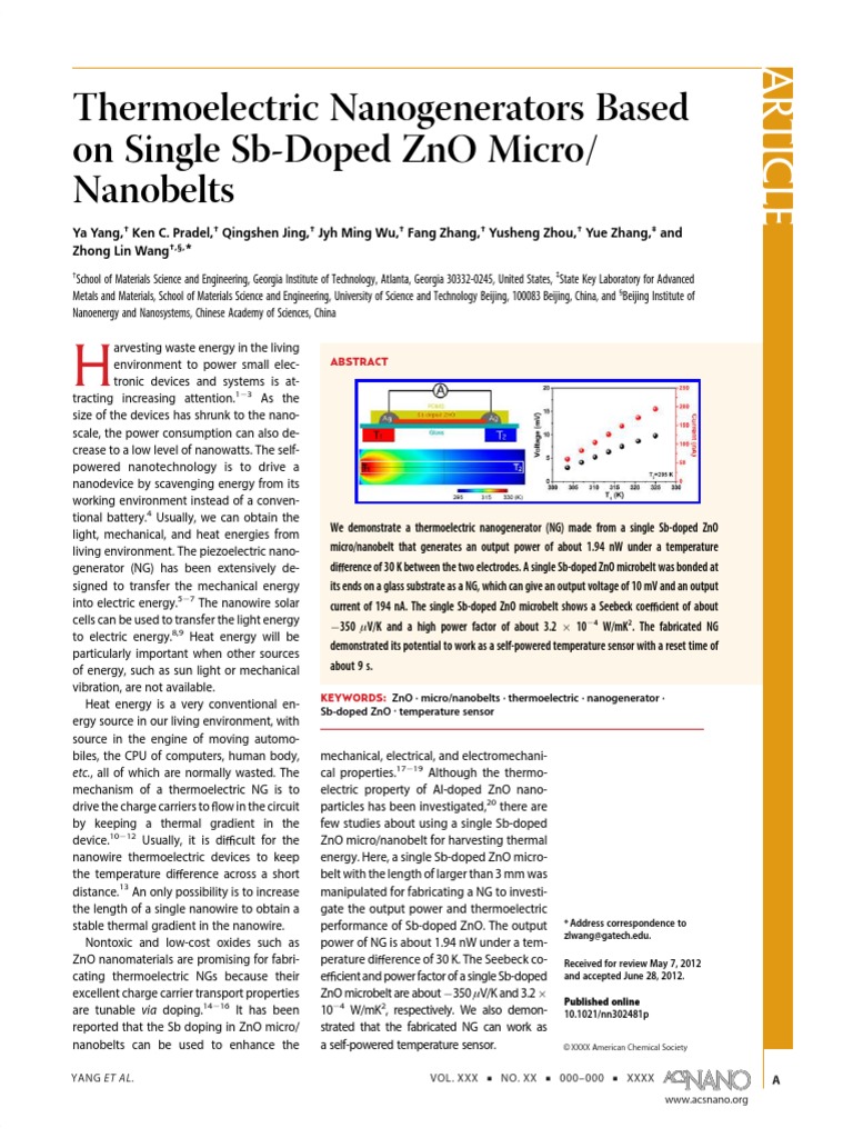 Nano Generators | PDF | Zinc Oxide | Chemical Product Engineering