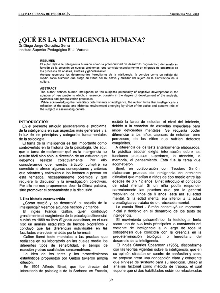 Que Es La Inteligencia Humana | PDF | Psique (psicología) | Sicología