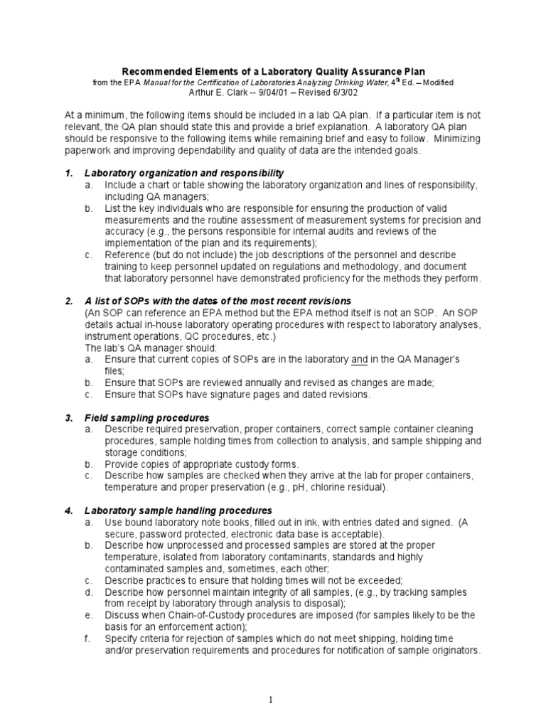 Lab QA Plan Outline | PDF | Quality Assurance | Laboratories