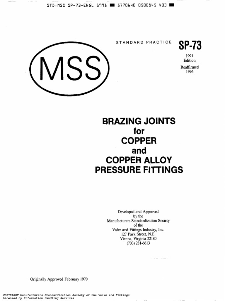 Mss sp-73 1991 PDF | PDF | Valve | Plumbing
