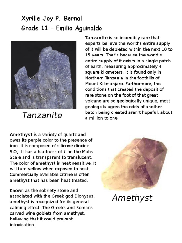Tanzanite: Xyrille Joy P. Bernal Grade 11 - Emilio Aguinaldo | PDF