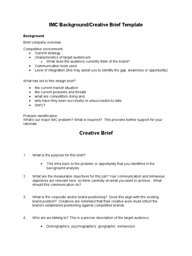 IMC Creative Brief Template Guide | PDF | Target Audience | Brand