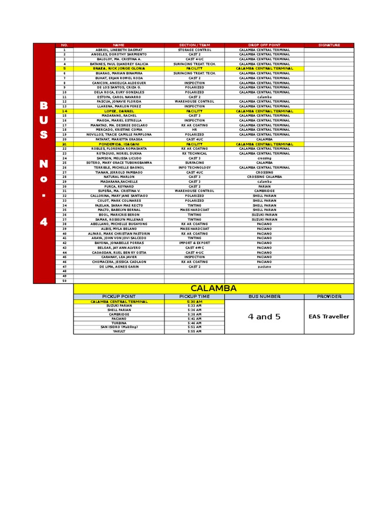 Employee Drop-Off Schedule Details | PDF
