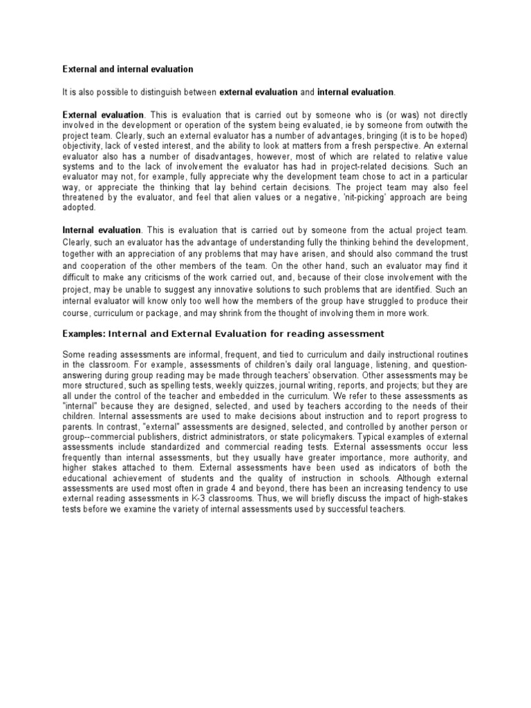 External and Internal Evaluation | PDF | Educational Assessment ...