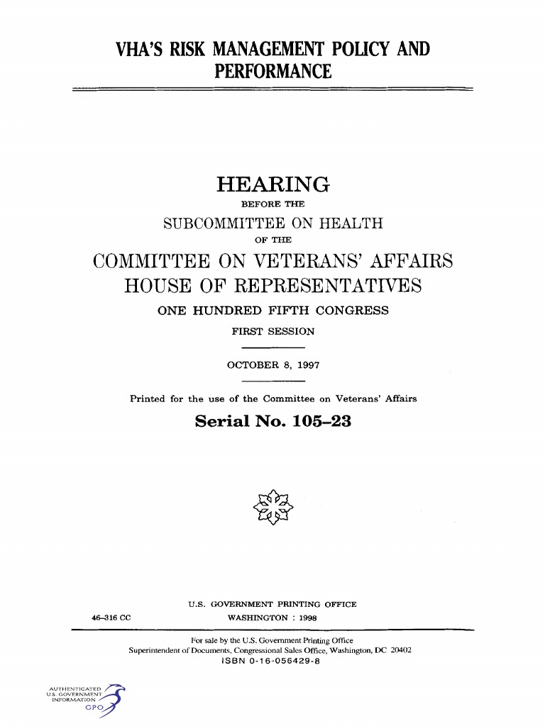 House Hearing, 105TH Congress - Vha's Risk Management Policy and ...